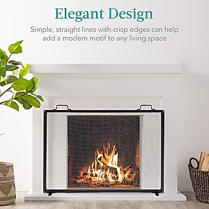 Best Choice Products 38x27in Single Panel Fireplace Screen Handcrafted Steel Mesh Spark Guard for Living Room, Bedroom Décor w/Handles - Black