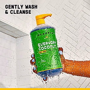 Alaffia Sensitive Skin Body Wash Pack, Everyday Coconut Body Wash for Men & Women, Natural Body Wash with Plant Based Ingredients, Coconut Oil, Coffee, Vitamin E, Purely Coconut, 32 Fl Oz