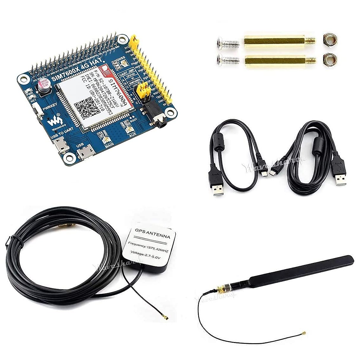 4G / 3G / GNSS HAT Module for Raspberry Pi Zero/Zero W/Zero WH/2B/3B/3B+/4B/Jetson Nano, Based on SIM7600A-H , 4G Communication and GNSS Positioning Module Support LTE CAT4 up to 150Mbps