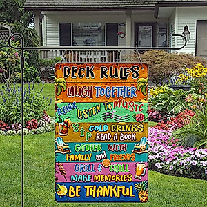 N Namesiss Deck Rules Sign, Deck Sign, Grill & Chill Make Memories Be Thankful 12x16 Inch Metal Sign, Funny Rules Sign, Porch Sign, Backyard Sign, Deck Metal Sign, Patio Sign, Home Decoration