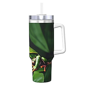 HULIBIN Animal Frog Green Leaf Leaves Print Double Deck Stainless Steel Travel Coffee Cup With Lid 40 Oz Ice Bully Cup