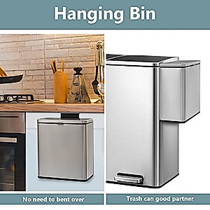 LAND·VOI Hanging Kitchen Compost Bin 6 Liter/1.6 Gallon, Small Trash Can with Detachable Inner Bucket for Cupboard/Countertop/Bathroom/Camping, Includes Charcoal Filter, Brushed Stainless Steel