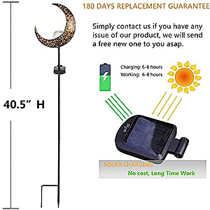 Starryfill Garden Solar Lights Outdoor Bronze Moon Crackle Glass Globe Stake Metal Lights Waterproof Warm White LED for Pathway Lawn Patio or Courtyard