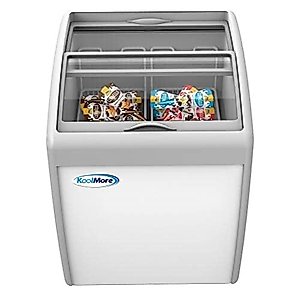 Koolmore MCF-6C Commercial Ice Cream Freezer Display Case; Glass Top Chest Freezer 2 Storage Baskets And Clear; Sliding Lid; 5.7 Cu. Ft. Capacity; White