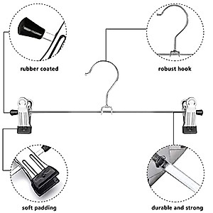 50Pack Skirt Hangers with Clips Pants Hangers for Women Trouser Hangers for Pants Slack Clothes Hangers with Clips