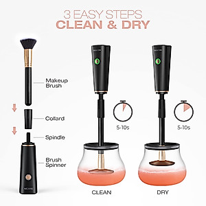NICARE Makeup Brush Cleaner and Dryer Machine, Electric Cosmetic Automatic Brush Spinner with 8 Size Rubber Collars, Wash and Dry in Seconds, Deep Cosmetic Brush Spinner for Brushes