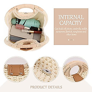 Ynport Straw Purses for Women Summer Beach Rattan Tote Bag Round Handle Ring Handbag Retro Handmade Woven Shell Bag