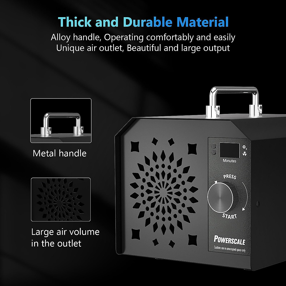 PowerScale Ozone Generator 75,000mg/h OZB1 Ozone Odor Eliminator Commercial Ozone Machine Odor Removal, For Home, Car, Pet Room Ozone Machine - High Capacity Ionizer Ozone Air Purifier, Black