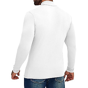 ZAFUL Mens Long Sleeve Mock Turtleneck T-Shirts Casual Thermal Pullover Top Slim Fit Stretch Basic Undershirt White M
