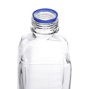 Moonetto 4 Pieces 1000ml Lab Square Graduated Glass Media Storage Bottle with GL45 Polypropylene Orange Cap