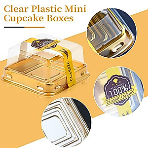 Fyess 50 Pack Mini Charcuterie Cups Bundlt Cake Containers Plastic Cupcake Boxes with Dome Lids for Dessert and other Snacks,Golden