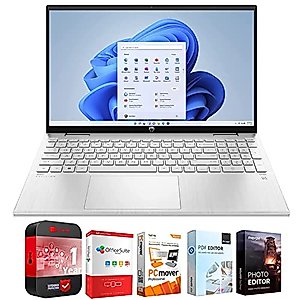 HP Pavilion x360 15-in 2-in-1 Laptop/Tablet with Intel i5-1235U, 12GB RAM - Silver Bundle with Elite Suite 18 Software + 1 Year Protection Warranty