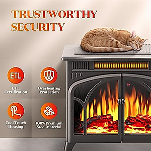 Rintuf Electric Fireplace Heater, 1500W Infrared Fireplace Stove Heater w/3D Flame Effect, 5100BTU Electric Fireplace with Remote Control, Space Heater Fireplace for Indoor Outdoor Home Use (Grey)