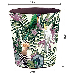 Lingxuinfo Scakbyer Retro Style Small Trash Can Wastebasket, Decorative Trash Can Waste Paper Basket Waste Container Bin for Bathroom, Bedroom, Office and More, 10L Capacity (Parrot Green Leaf)