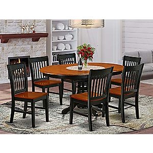 EAST WEST FURNITURE 7Pc Oval 42/60 inch Family Table With 18 In Leaf And 6 Wood Seat Dining Chairs