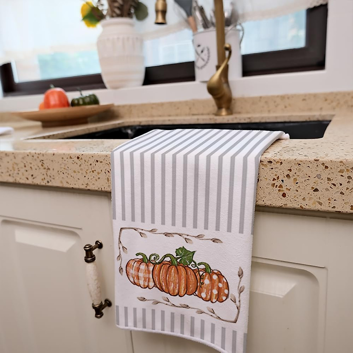 ARKENY Fall Kitchen Towels Set of 2,Orange Pumpkin Maple Autumn Dish Towels 18x26 Inch Drying Dishcloth,Farmhouse Home Decoration AD116