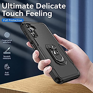 Samsung Galaxy A14 5G Case with Screen Protector, Military Grade Dual Layer Shockproof Heavy Duty Full Body Protective Phone Cover, Built in Rotatable Magnetic Ring Holder for (Black)