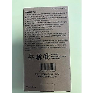 EEMB Lithium Polymer Battery 3.7V 1100mAh 603449 Lipo Rechargeable Battery with Wire JST 2.0mm Connector for Speaker and Wireless Device- Confirm Device & Connector Polarity Before Purchase