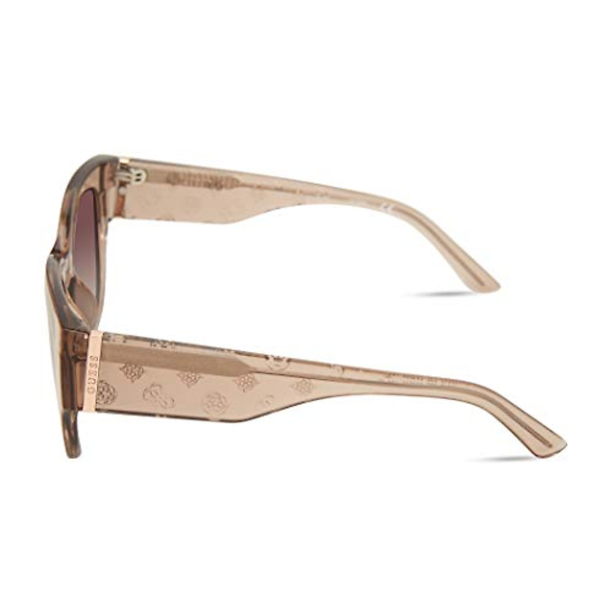 GUESS Women's Trendy Peony Pattern Accent Butterfly Sunglasses, Shiny Beige/Gradient Brown, 50mm