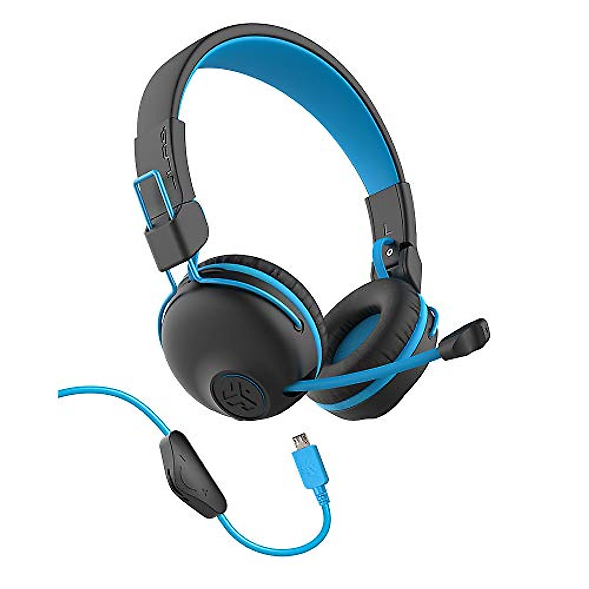 JLab JBuddies Play Gaming Wireless Kids Headset | Blue | 22+ Hour Bluetooth 5 Playtime 60ms Super-Low Latency for Mobile Gameplay | Retractable Boom Mic | AUX Cord Compatible w/Gaming Consoles