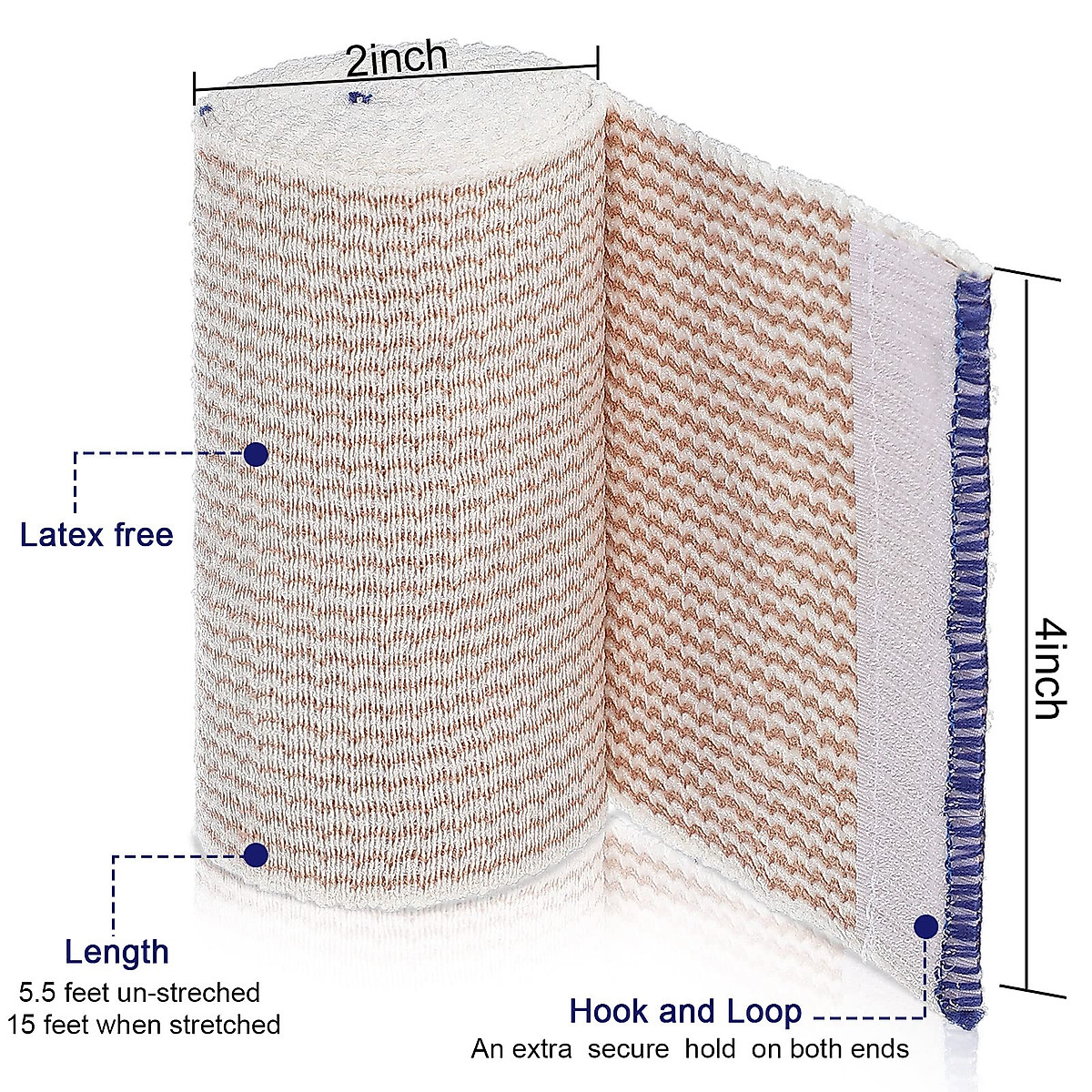 20 Pack Elastic Bandage Wrap with Self Closure on Both Ends Compression Bandage for Legs, Knees, Ankles, Wrists, Elbows, Shoulders, Athletic Stretchable Bandage Wrap (Blue Trim, 4 Inch)