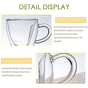 Egsyh Heat Resistant Creative Double Layer Heart Cup Cup Clear Glass With Handle Milk Cup Ttea And Coffee Mugs for Lovers Coffee Afternoon Tea，Unique & Insulated with Handle (240ml/8oz)