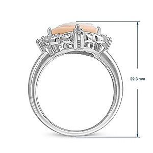 Jewelili Pink Cameo Ring in Sterling Silver with Round Created White Sapphire, Size 8