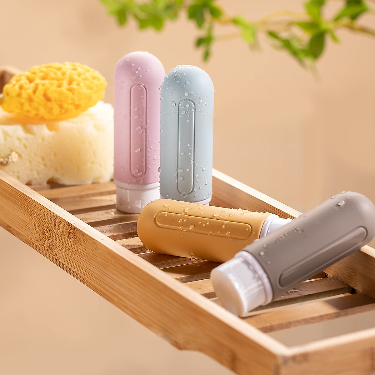 LISAPACK Travel Bottles 3oz, Squeeze Toiletry Container Leak Proof, Travel Size for Shampoo (3 Pack, Grey, Yellow, Blue)