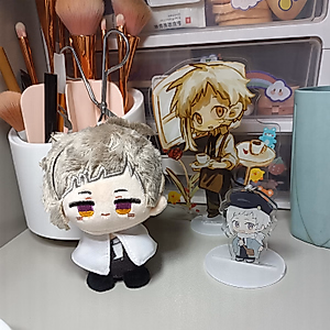 CALEMBOU Anime Plush Keychain, 4" Cute Chibi Atsushi Plush Figure Key chain Accessories for Backpack, Dazai Osamu Chuuya Rampo Dostoevsky Plush for BSD Fans (Nakajima Atsushi)