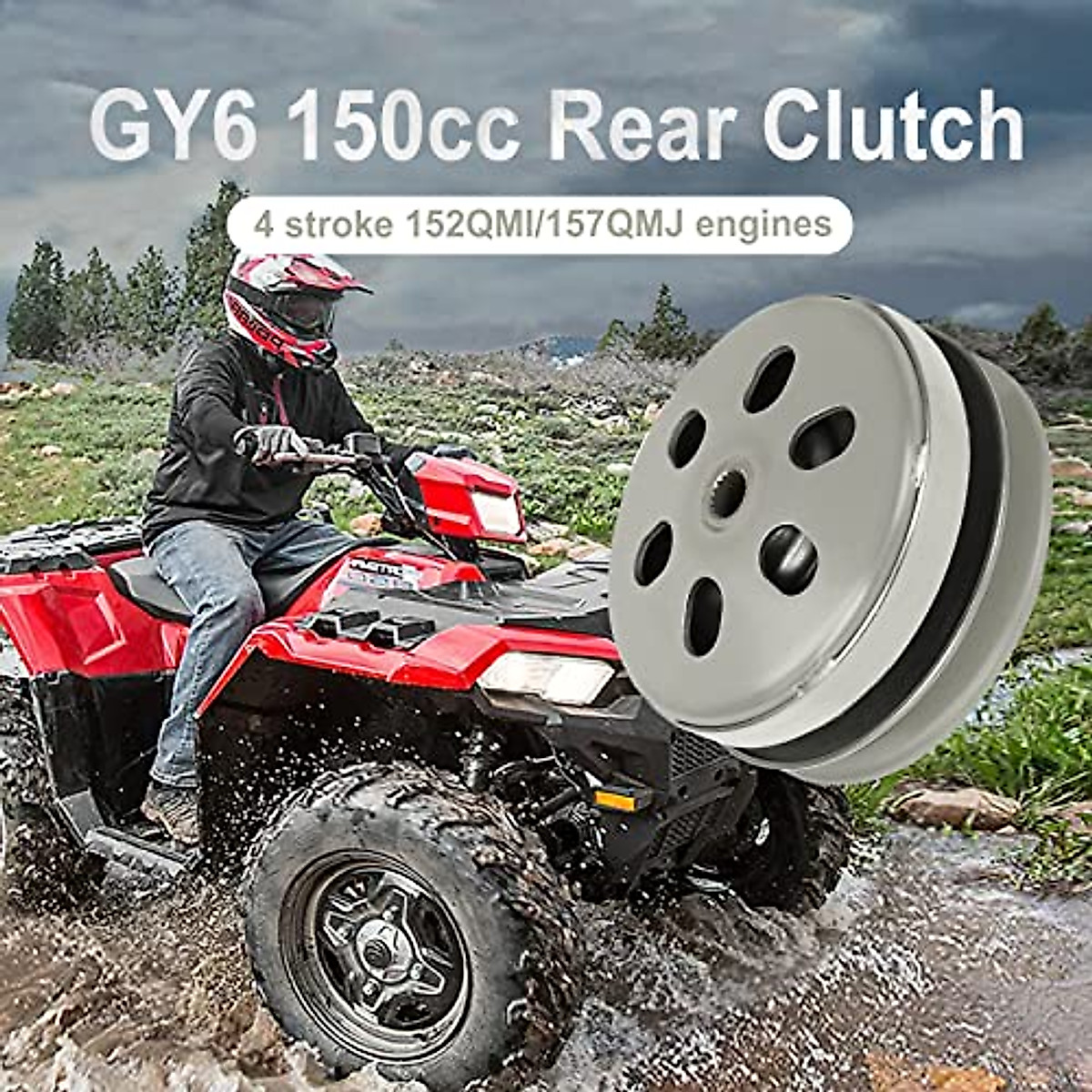 BATONECO Rear Clutch Assembly with Driven Pulley & Clutch Bell for GY6 125CC 150CC 157QMJ 152QMI 4-Stroke Engine, 19 Spline, Scooter ATV Go Kart