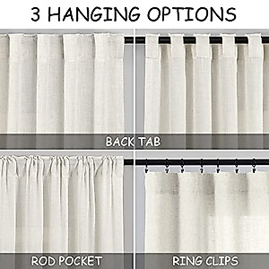 Cream Linen Back Tab Curtains 84 Inch Length for Living Room 2 Panel Set Neutral Modern Farmhouse Window Curtain Privacy Semi Sheer Linen Drapes Rustic Pinch Pleated Look Curtain Natural Ivory Colored
