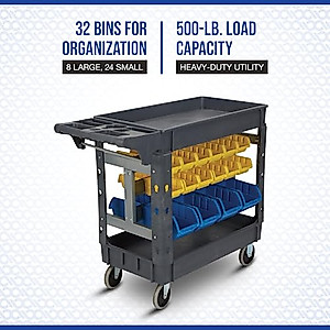 Strongway 500-Lb. Service Cart with Bins, Maintenance-Free Structural Foam Construction Cargo Pushcart, Scratch Resistant, Easy to Clean Service Cart, 40 3/8in.W X 17 5/16in.D X 33 5/8in.H Gray