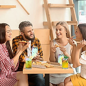 LEFIMOT 4 Pack Drinking Glasses with Bamboo Lids and Straw, 16oz Can Shaped Glass Cups Iced Coffee Cup Beer Glasses Cocktail Glasses Cute Tumbler Cup for Smoothie,Tea,Whiskey,Water,Gift