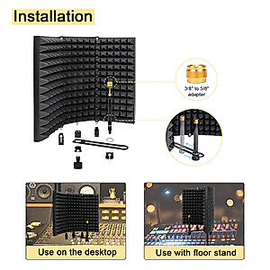 MSIZOY Curved Foldable Studio Recording Microphone Isolation Shield Condenser Mic High Density Sound Absorbent Foam with Metal Panel for Recording Podcasting Singing Broadcasting (3-Panel)