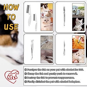 6 pcs Tick Removal Tool kit for Pets, 3 Stainless Steel Tick Tweezers with Storage Pouch and 2 Tick Comb Grooming Tools for Cats & Dogs Safe Tick Control Puller for Complete Removal of Ticks Fleas