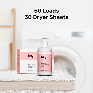 FREY Laundry Set | Concentrated Liquid Detergent & Natural Dryer Sheets | Jasmine Rose White Cedar Scent | Eco-Friendly & Skin-Safe