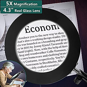 Magnifying Glass with Light and Stand, Veemagni 5X Real Glass 2-in-1 Desk Lamp & Clamp, 3 Color Modes Stepless Dimmable, LED Lighted Magnifier with Light for Hobby Reading Crafts Repair Close Works
