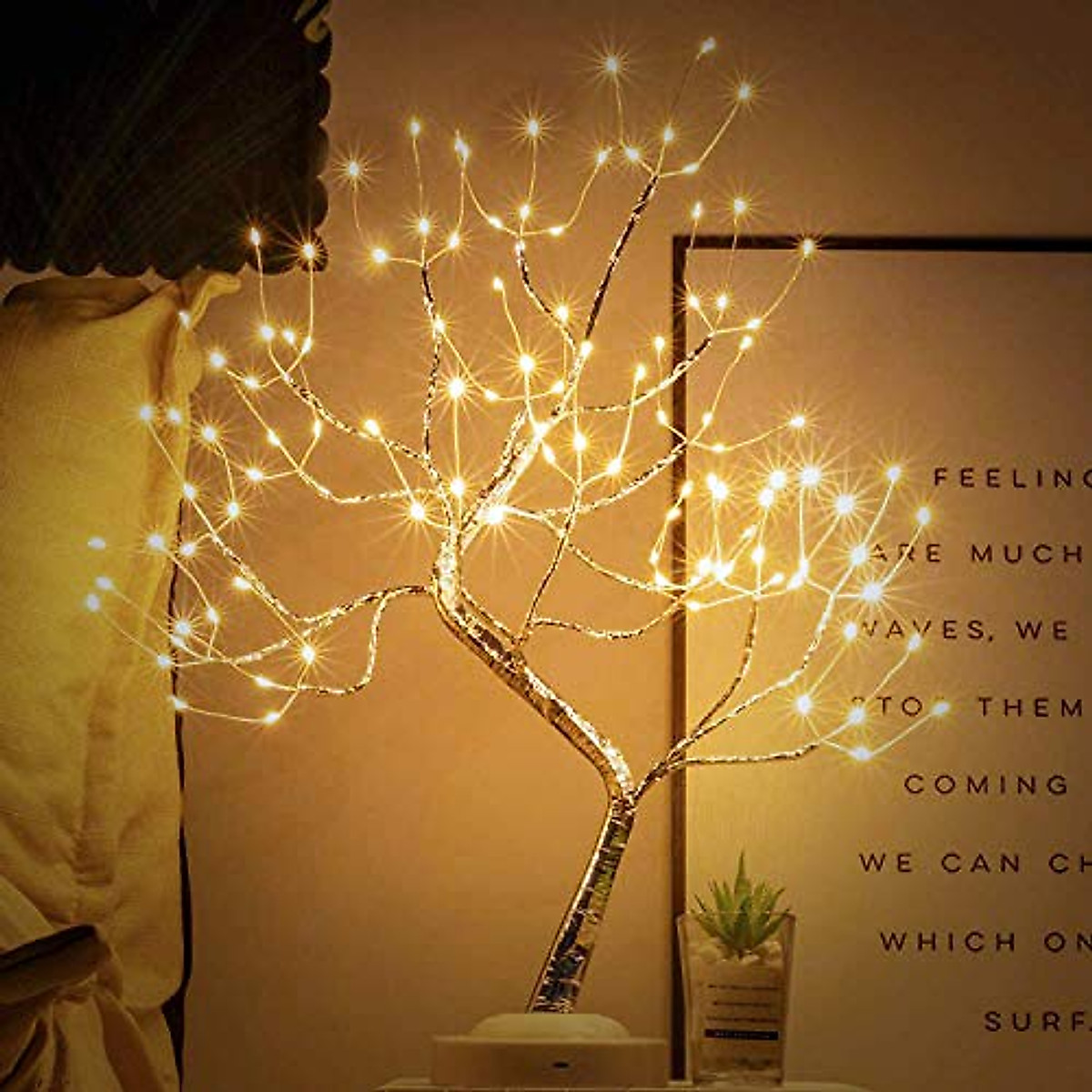 Tabletop Bonsai Tree Light 108 LED Copper Wire Tree Lamp Fairy Spirit Night Light,Battery/USB Operated,6h Timer Adjustable Branches Halloween Christmas for Home Decoration and Gift (Warm White)