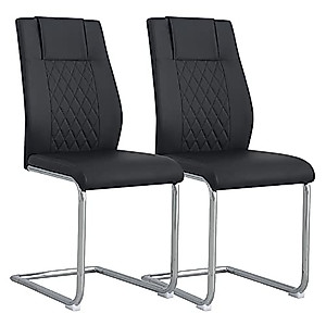 BAOPIN Dining Chairs Set of 2,Dining Room Side Chairs, Kitchen Chairs with Faux Leather Padded Seat High Back and Sturdy Chrome Legs, Chairs Kitchen/Living Room/Leisure,Black