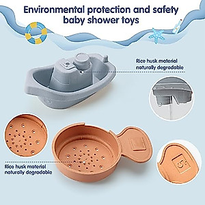 Bath Toys Floating Boats with Bathing Spoon, 11 PCS Bathtub Mold Free Bath Toy for Babies Water Table Toys Toddler Birthday Gift for Preschool Boys/Girls