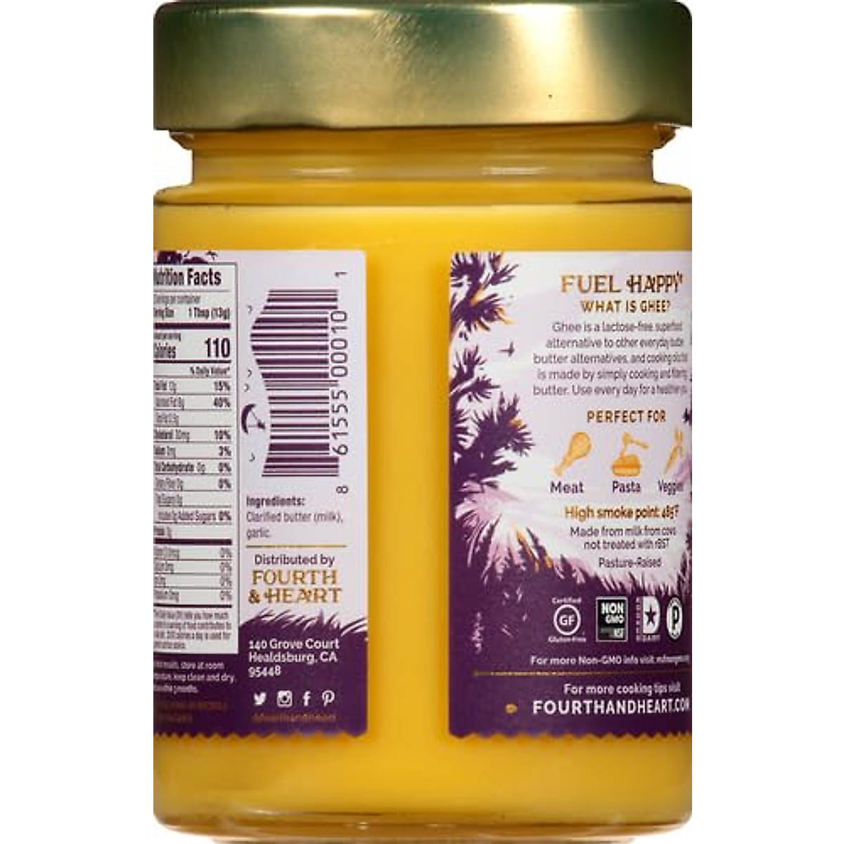 4th & Heart California Garlic Grass-Fed Ghee, 9 Ounce, Keto, Pasture Raised, Lactose and Casein Free, Certified Paleo