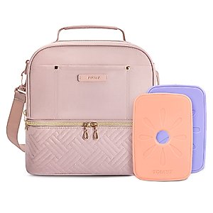 TOURIT Lunch Bag Women Double Deck Lunch Box Insulated Lunch Cooler Pink, with Reusable Long-Lasting Slim Ice Packs, Camping Accessories, 2 Packs Pink & Purple