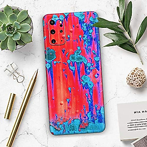DesignSkinz Bright Red v2 Metal with Turquoise Rust Protective Vinyl Decal Wrap Skin Cover Compatible with The Samsung Galaxy S20 (Screen Trim & Back Glass Skin)