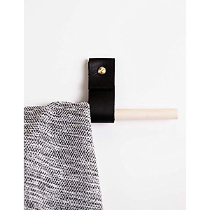 KEYAIIRA - Small Black Leather Wall Hook, wall hanging strap towel hook for wall leather loop strap for scarf storage boat paddle holder minimal towel bar rack storage