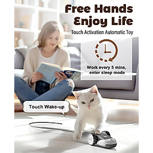 CYROS 3-in-1 Interactive Cat Toy - 2-Speed Automatic Moving Mouse Cat Toys Self Play with 2pcs Hanging Feather String Ribbon and Wiggly Silicone Mice Tail for Bored Indoor Adult Cats Kittens