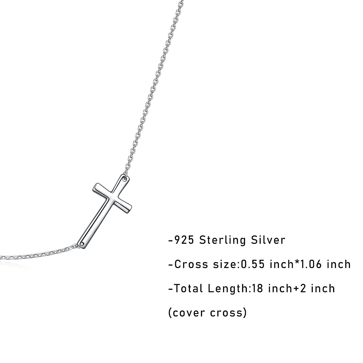 Rnivida Sterling Silver Sideways Cross Necklace Horizontal Side Cross Pendant Necklace for Women,18" ~ 20"