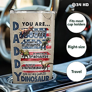 34HD Daddysaurus Tumbler with Lid, 20oz Stainless Steel Insulated Dinosaur Dad Mug, Funny Daddy Drinking Cup, Birthday Christmas Father Day Gifts for New Papa Bonus Dad Husband Grandpa