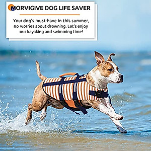 MORVIGIVE Striped Dog Life Jacket, Ripstop Dog Life Vest Preserver for Boating & Swimming with Rescue Handle, Reflective Puppy Float Coat Pet Swimsuit with Adjustable Straps and Side-Release Buckles