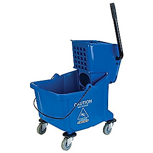 Carlisle FoodService Products Mop Bucket with Side-Press Wringer for Floor Cleaning, Restaurants, Offices, And Janitorial Use, Polyproylene, 26 Quarts, Blue