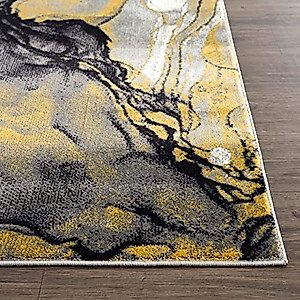 Abani Modern Grey & Yellow Marble 4' x 6' Area Rug, Rugs Arto Collection - Contemporary Colorful Abstract Liquid Style